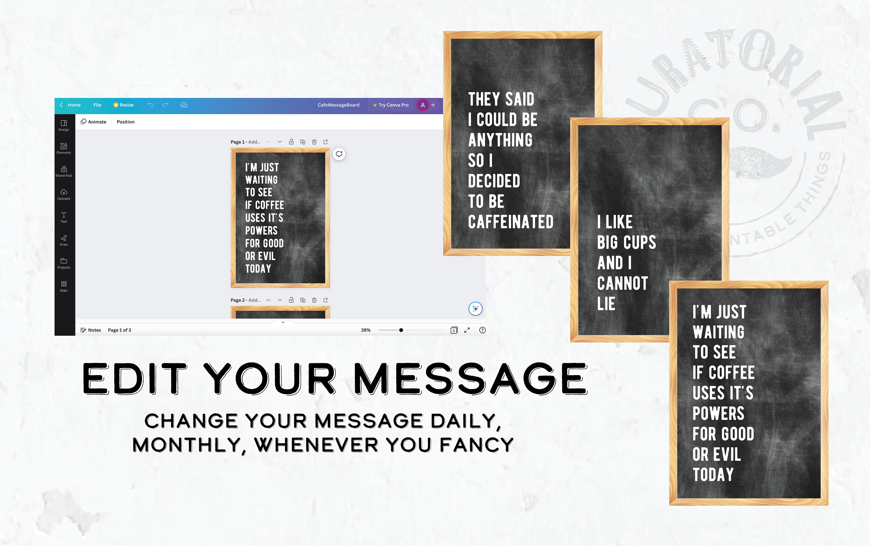 Editable Cafe Shop Message Board Signage. Change Your Message Daily ...
