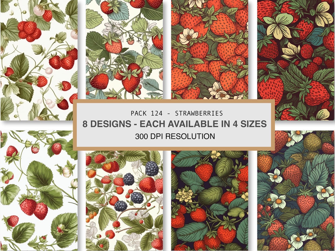 Strawberries Print Digital Paper Pattern Seamless Patterns for POD ...