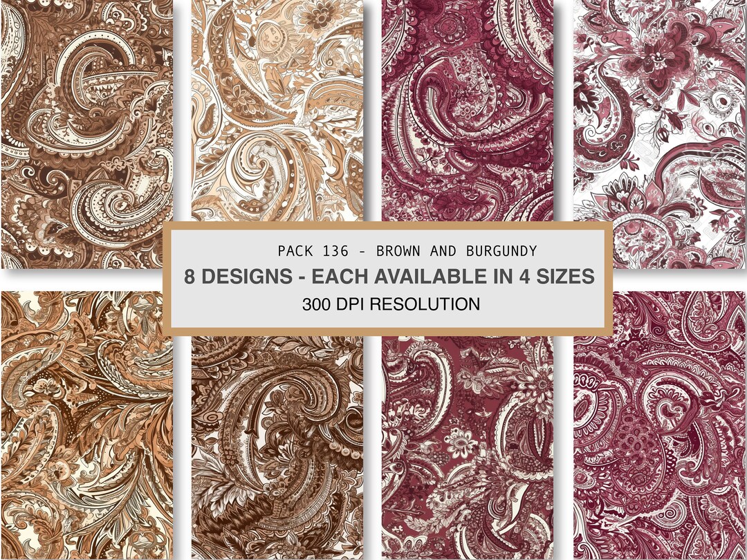 Paisley Seamless Pattern: Brown & Burgundy Designs (digital Download ...