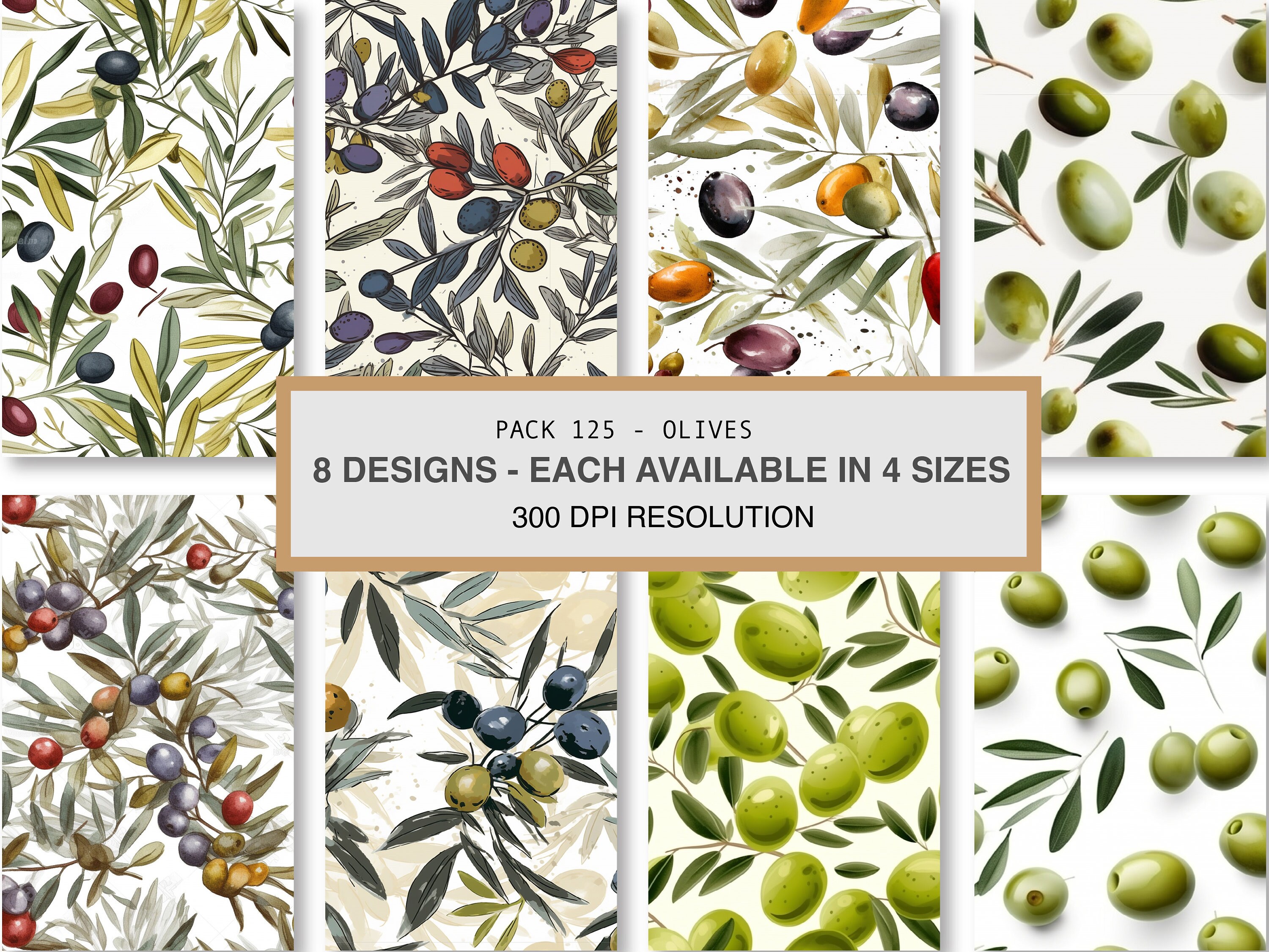 Olive Design Digital Paper Seamless Patterns for Print on Demand ...