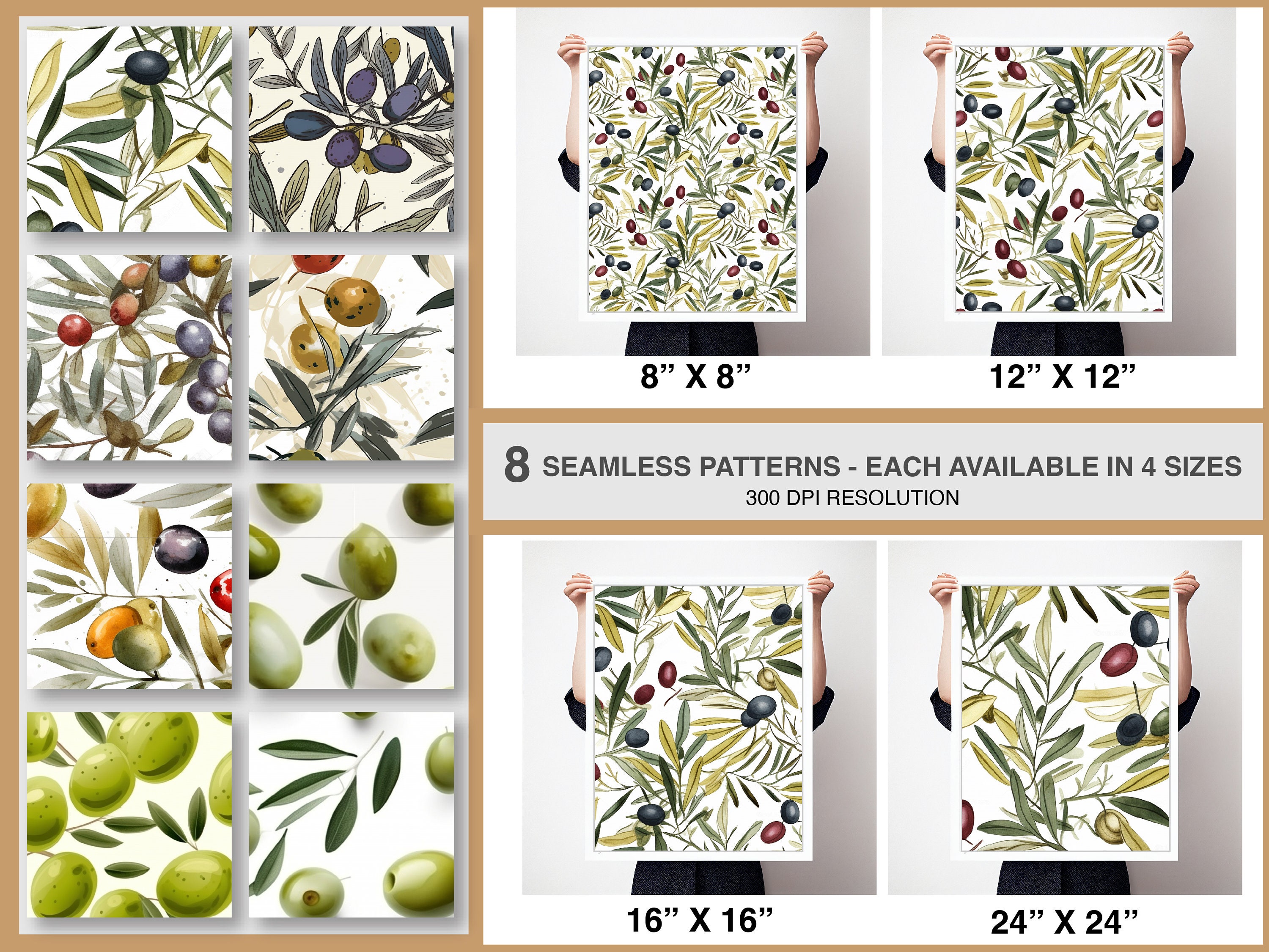 Olive Design Digital Paper Seamless Patterns for Print on Demand ...