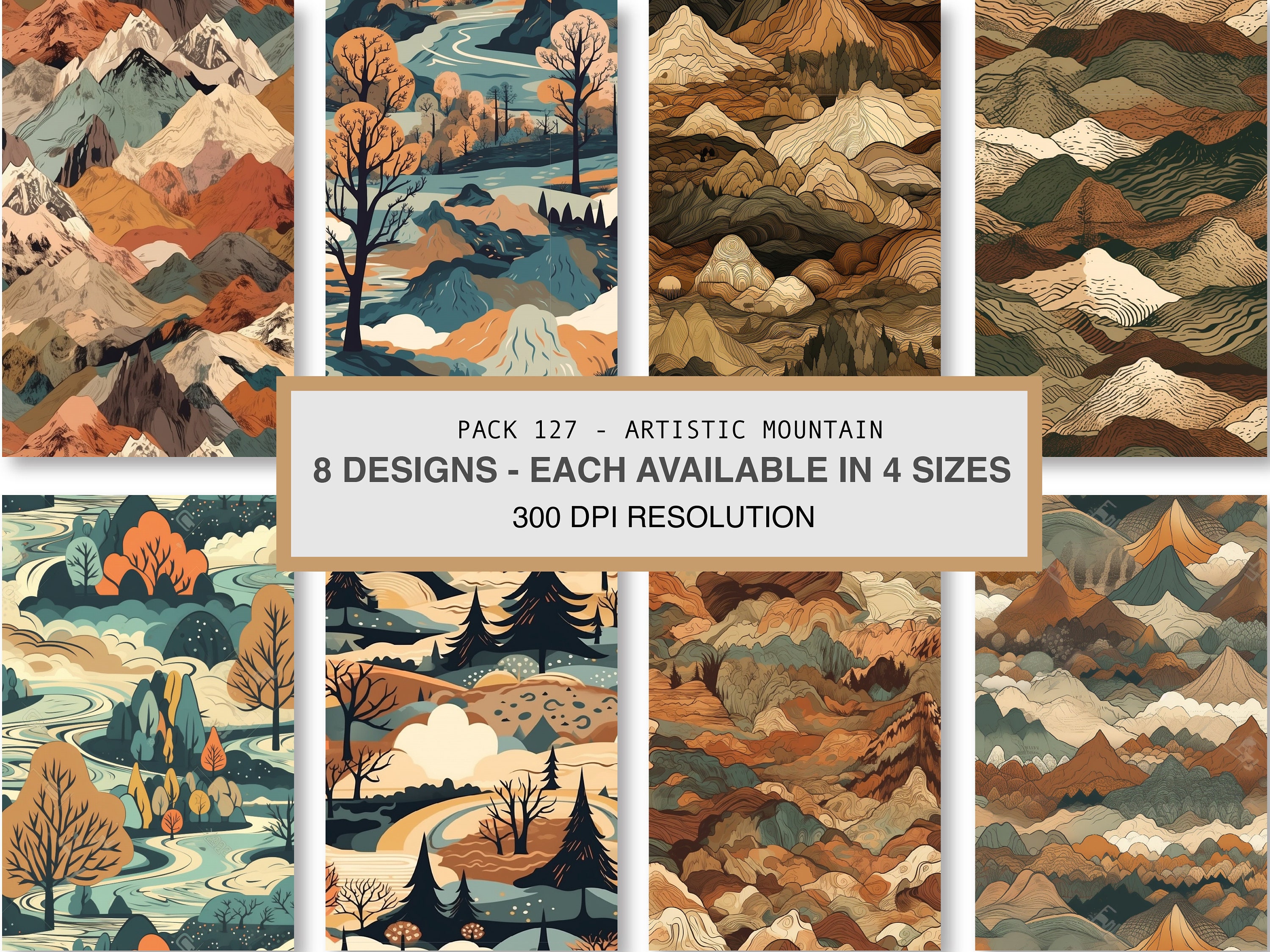 Mountain Print Digital Paper Seamless Patterns for Print on Demand ...