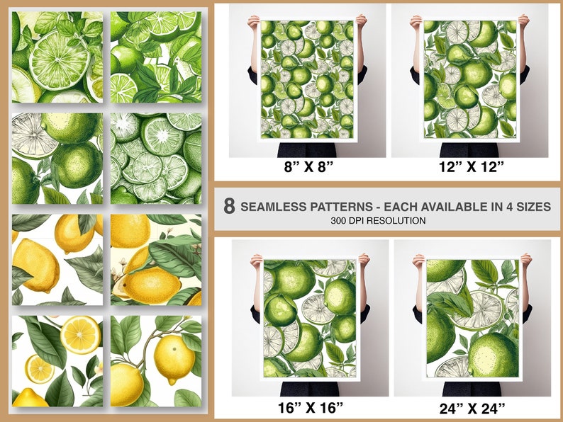 Lemon Print Lime Print Digital Paper Seamless Patterns for Print on ...