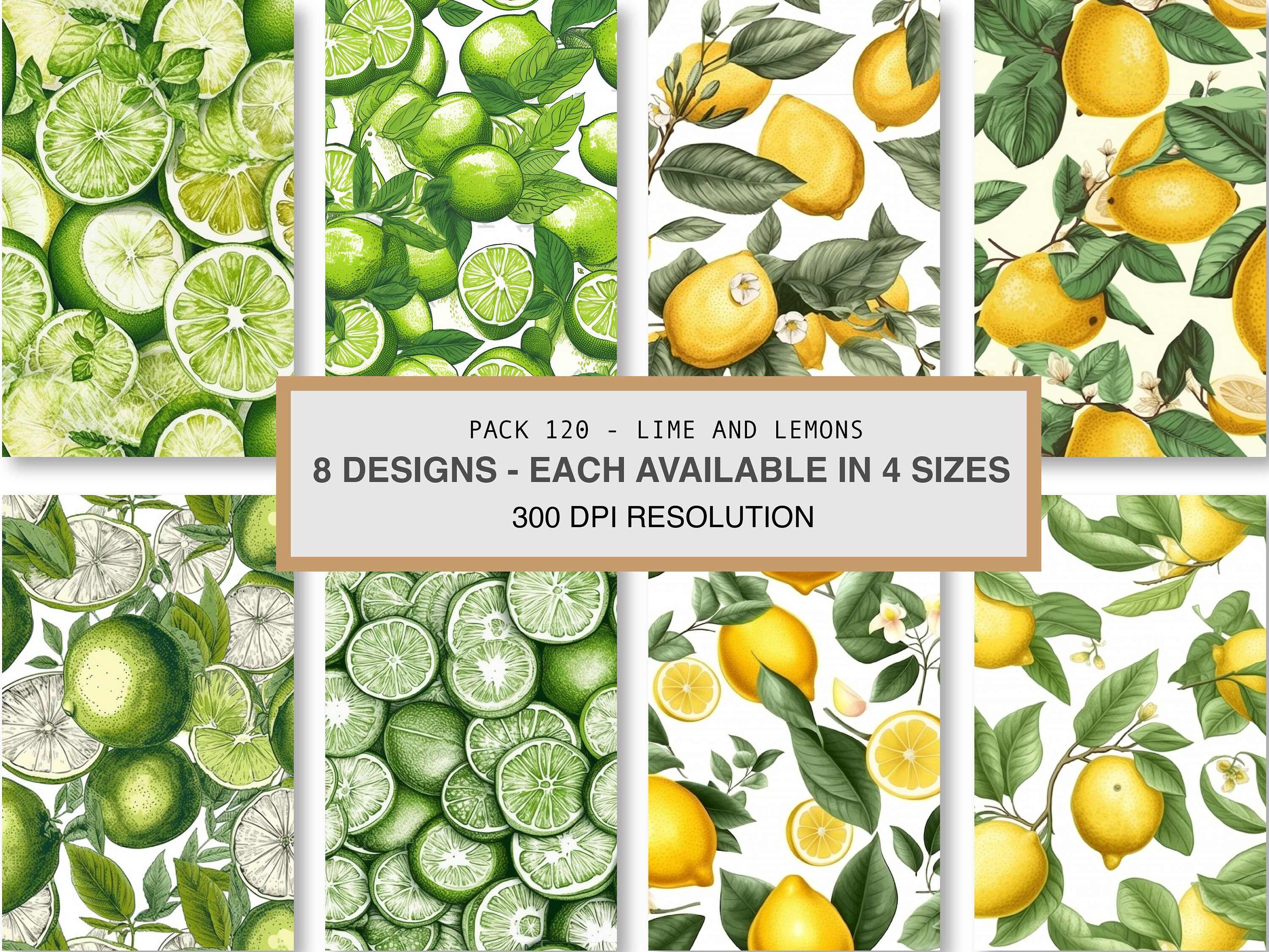 Lemon Print Lime Print Digital Paper Seamless Patterns for Print on ...