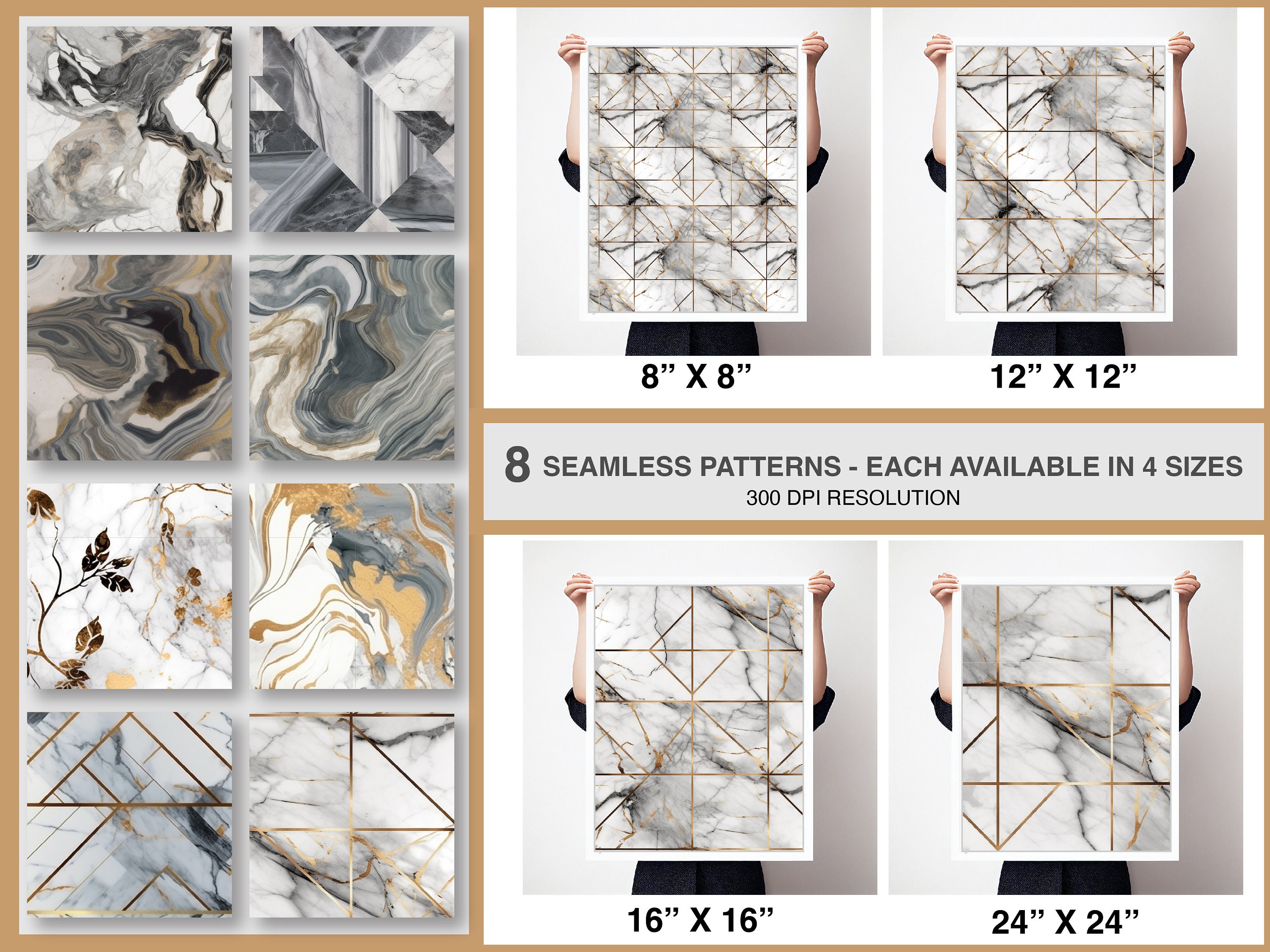 Marble Design Digital Paper Seamless Patterns for Print on Demand ...