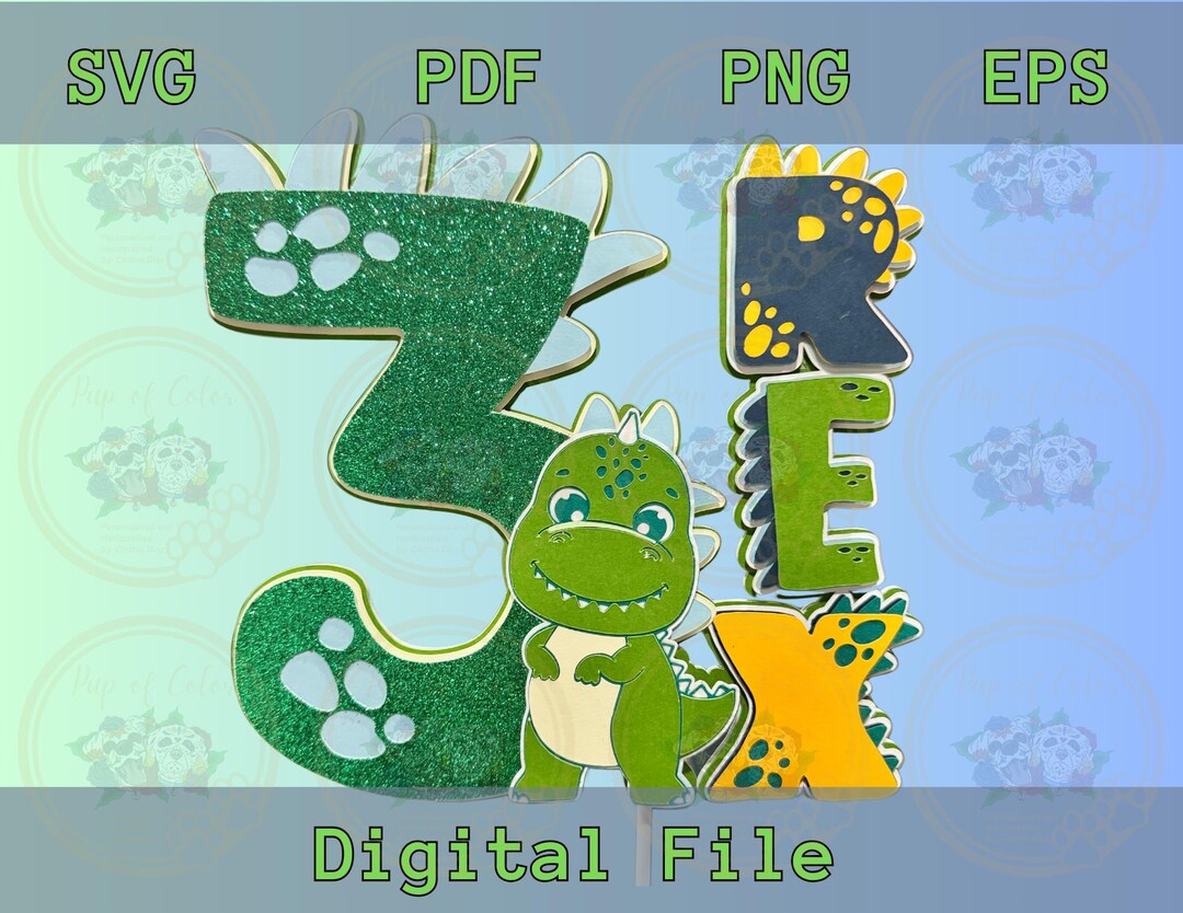 3 Rex Cake Topper Template - Dinosaur SVG - Cake Topper Cut File ...