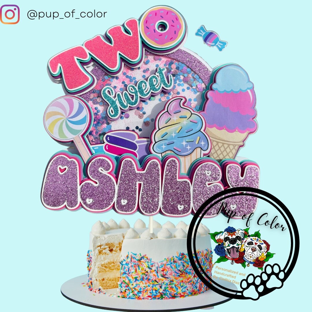Two Sweet Birthday Cake Topper - Personalized Sweets Theme - Etsy