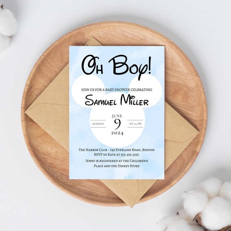 Editable Blue Mickey Mouse Baby Boy Shower Invitation | Downloadable ...