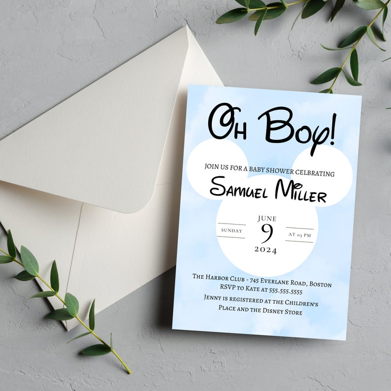 Editable Blue Mickey Mouse Baby Boy Shower Invitation | Downloadable ...