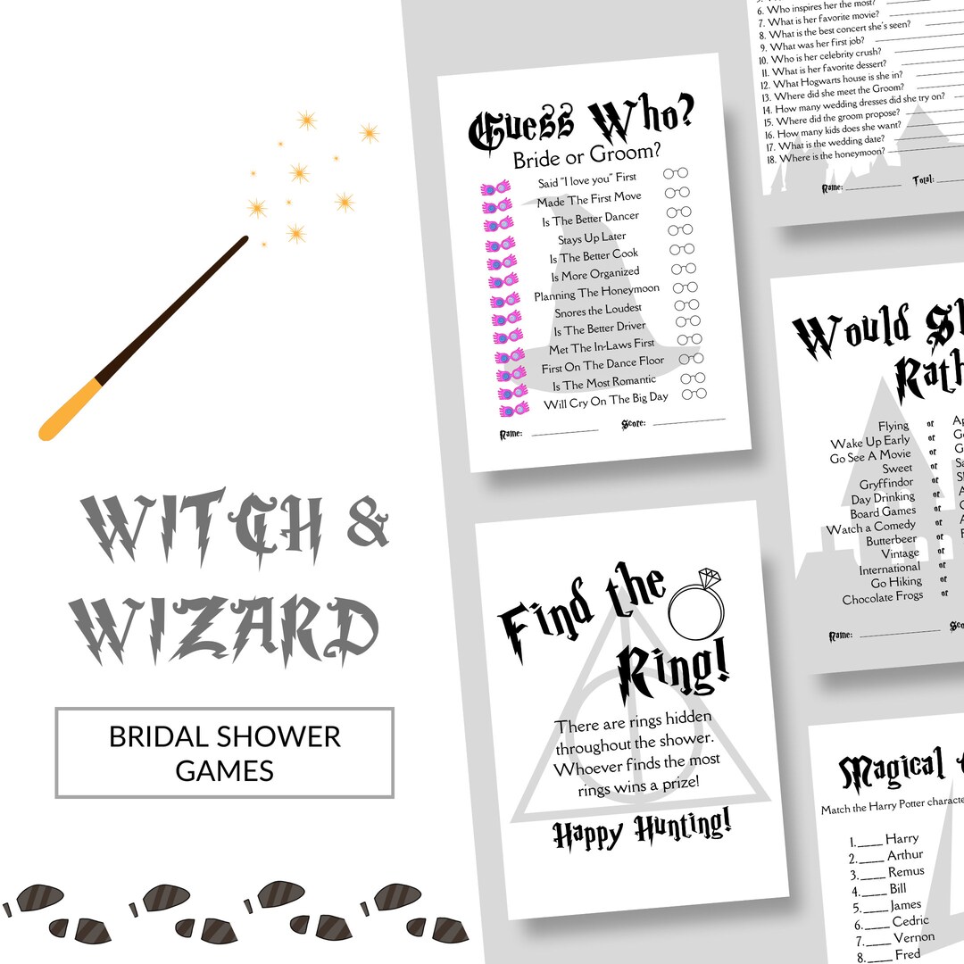 Magical Wizard & Witch Bridal Shower Games Bundle | 8 Printable ...