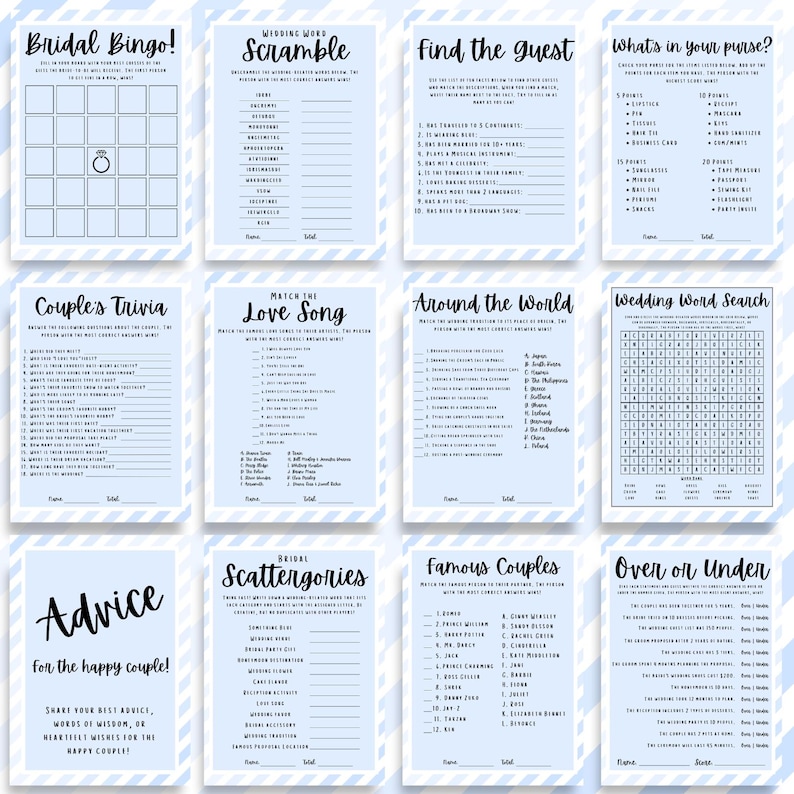Something Blue Bridal Shower Games Bundle | 20 Printable Activities ...