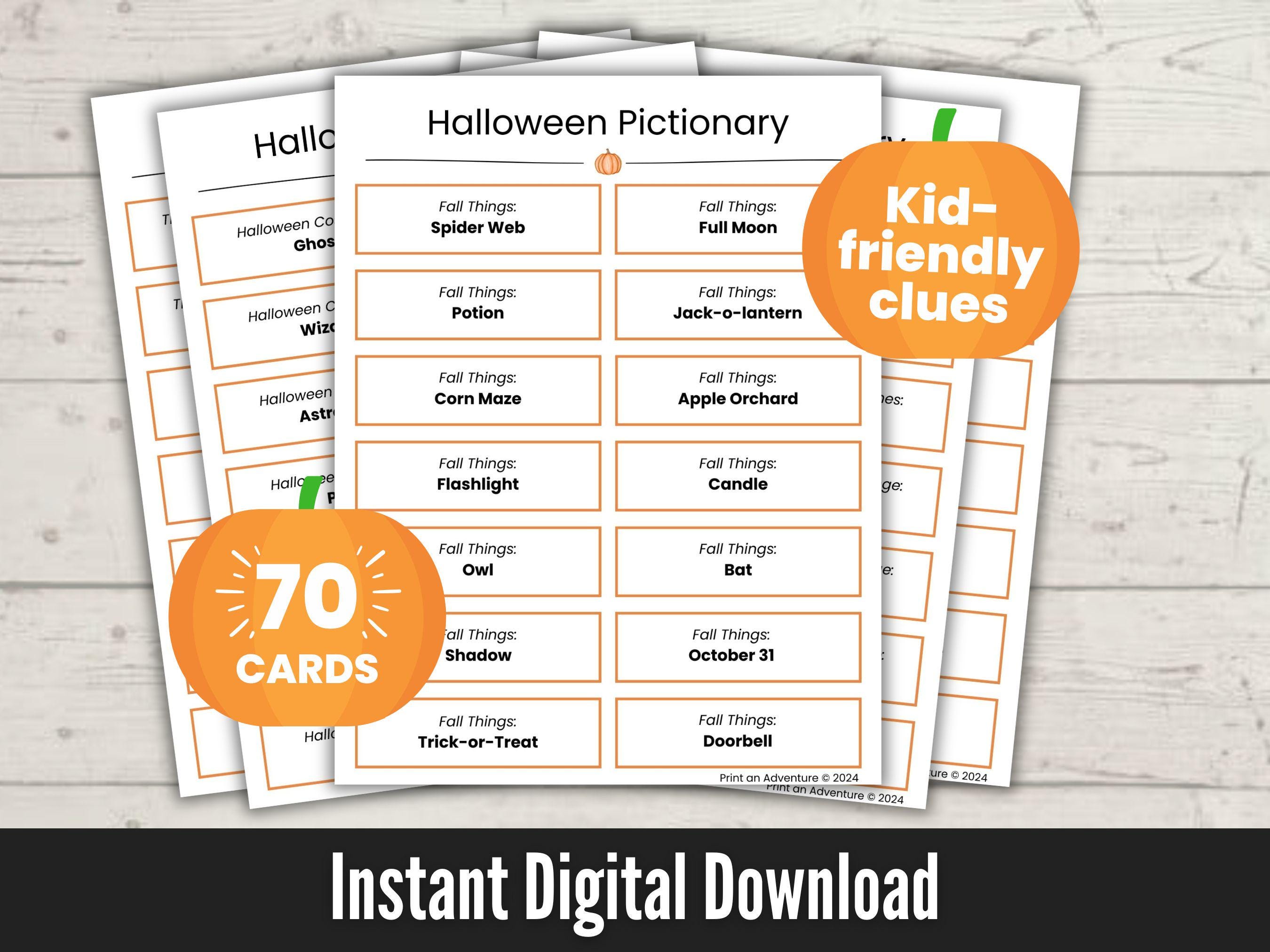 Printable Halloween Pictionary for Kids 70 Cards Halloween Printable ...