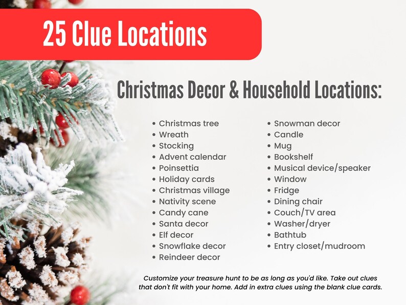 Printable Christmas Treasure Hunt for Kids | 25 Indoor Clues ...
