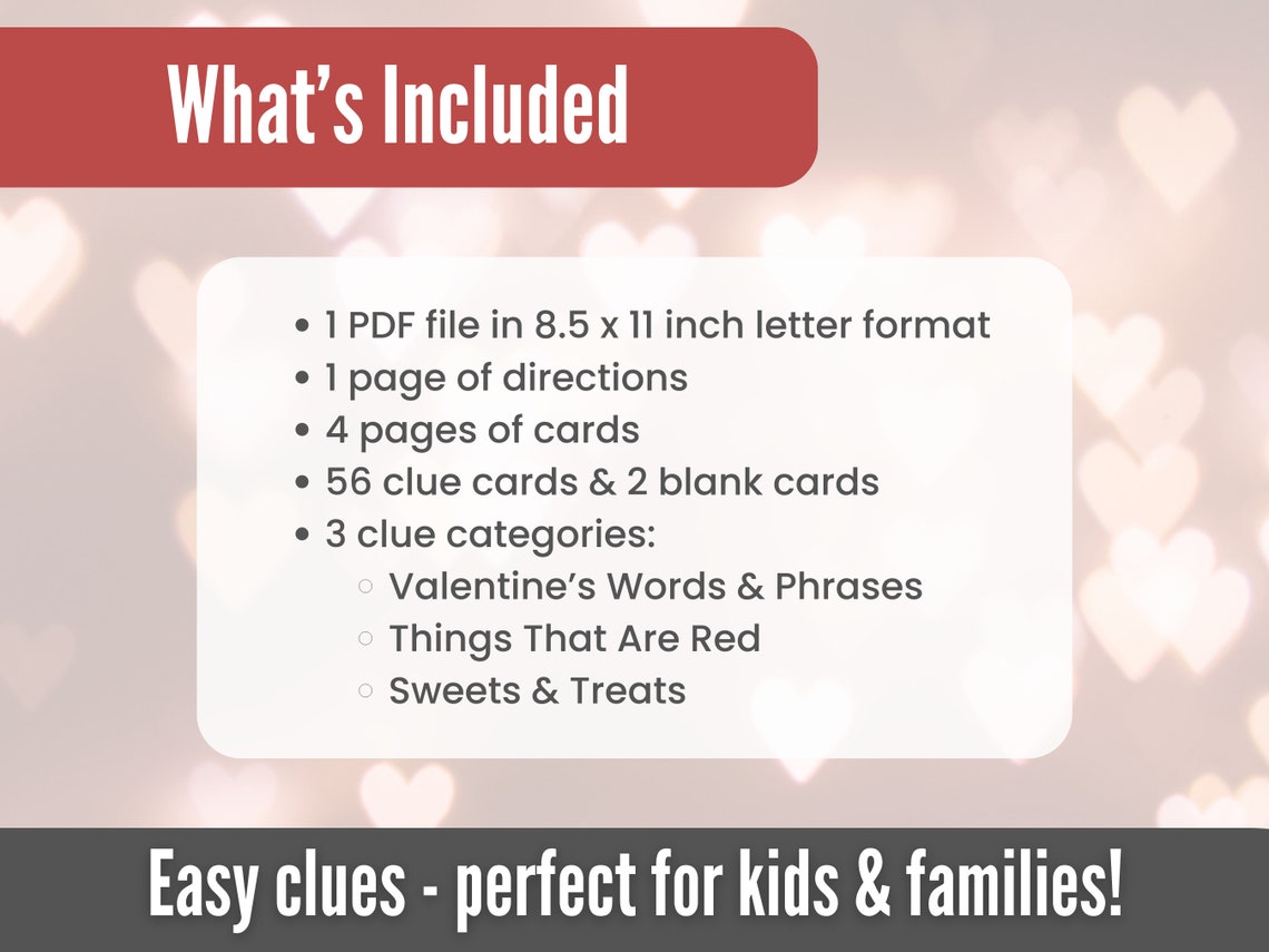 Printable Valentines Day Pictionary for Kids 58 Cards Valentines Day ...