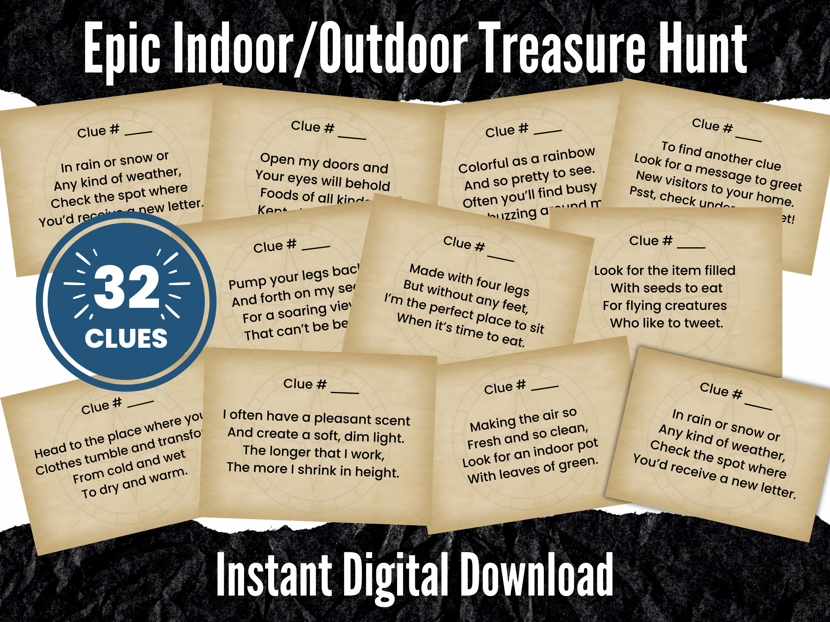 Printable Treasure Hunt for Kids: 32 Rhyming Clues (digital Download ...