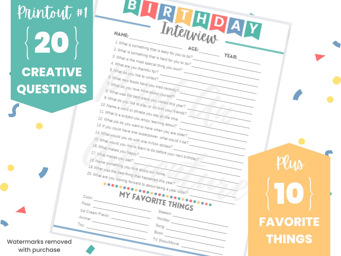Kids Birthday Interview Printable 3-pack Bundle, Child Birthday ...