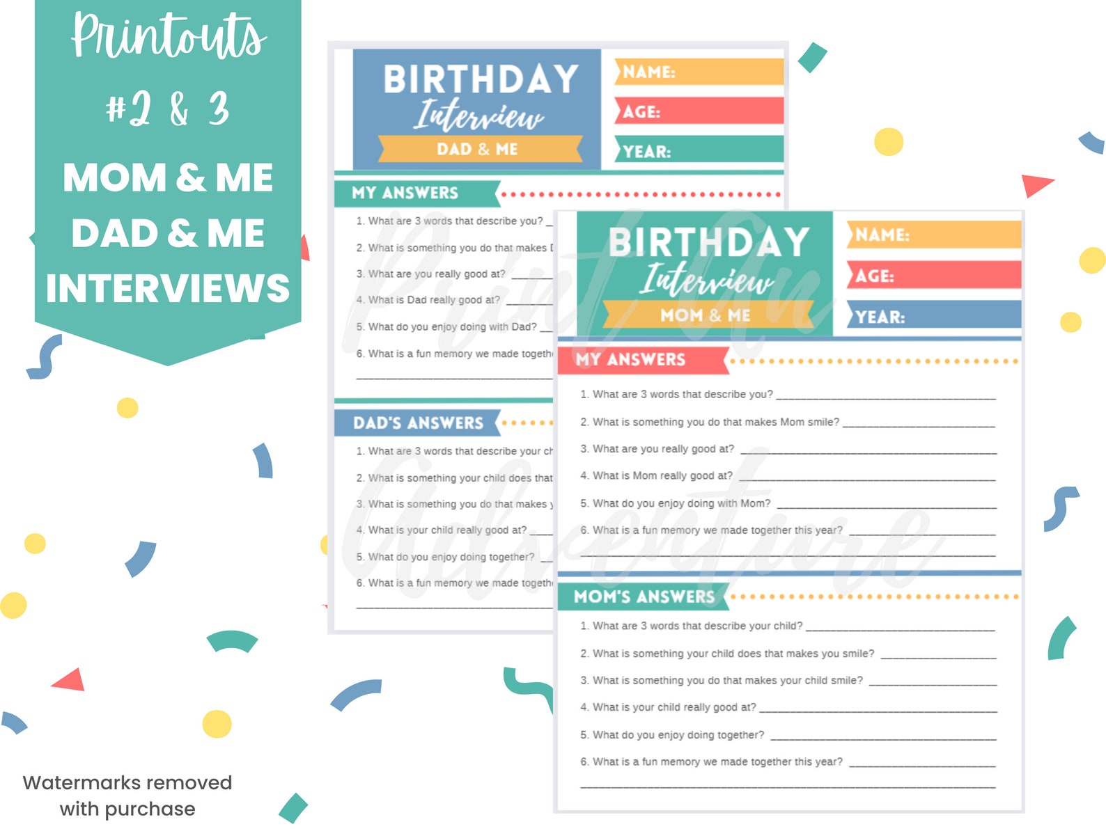 Kids Birthday Interview Printable 3-pack Bundle, Child Birthday ...