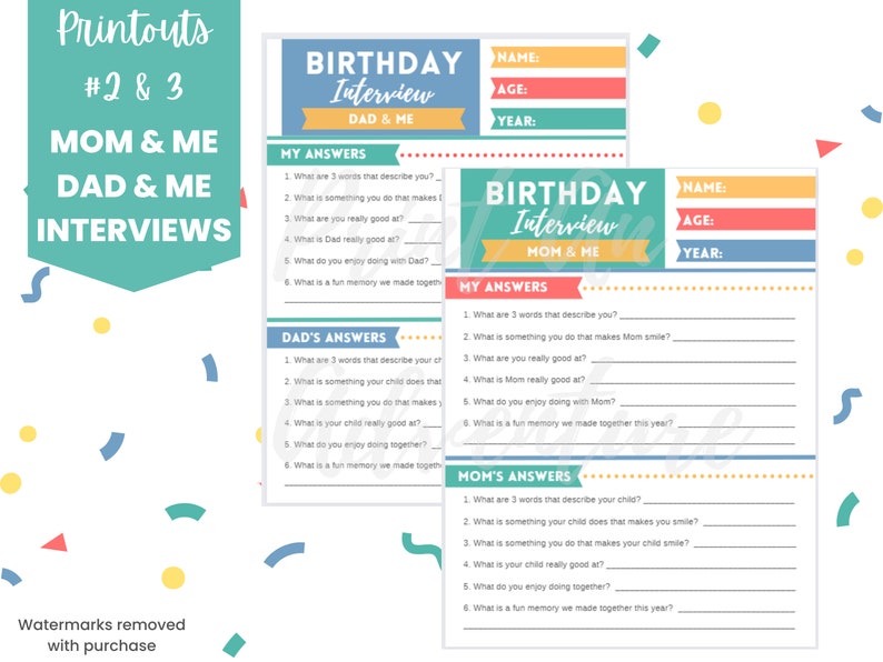 Kids Birthday Interview: 3-pack Printable Questionnaire (digital ...