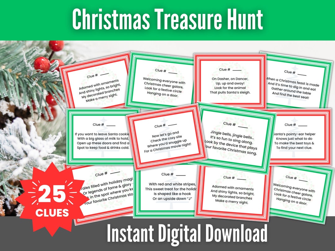 Printable Christmas Treasure Hunt for Kids | 25 Indoor Clues ...