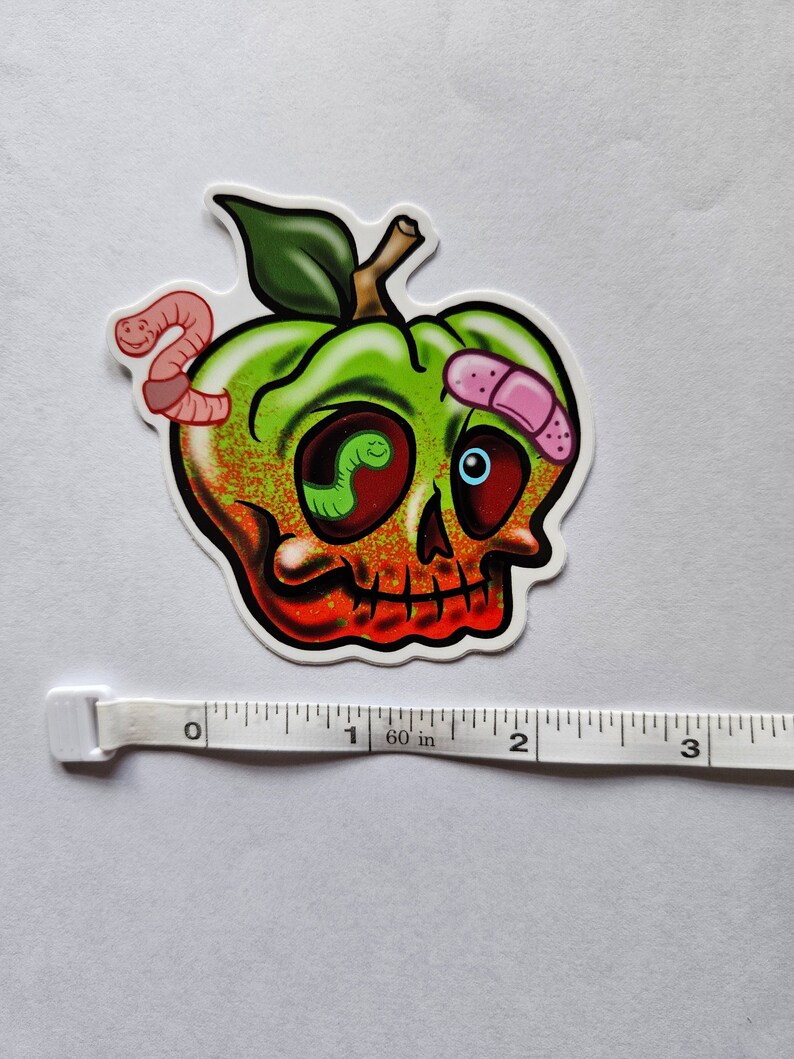 Apple Skull Sticker With Worm and Bandage - Etsy