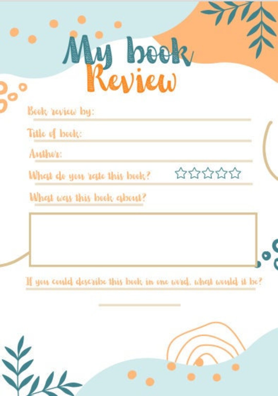 Book Review Printable - Etsy