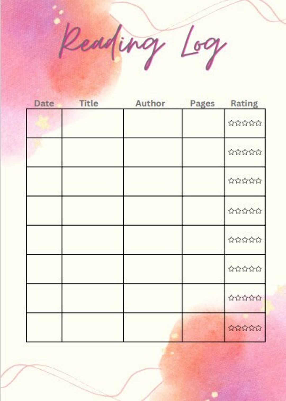 Watercolor Reading Tracker - Etsy