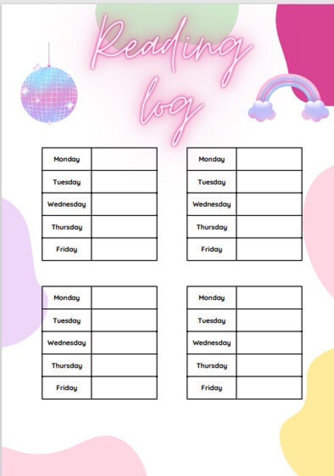 Disco Themed Reading Log - Etsy