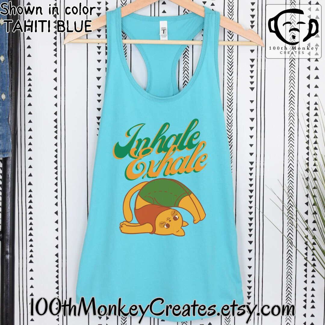 Racerback Tank, Inhale Exhale Cat, Womens Tank Top, Summer Shirt, Gym ...