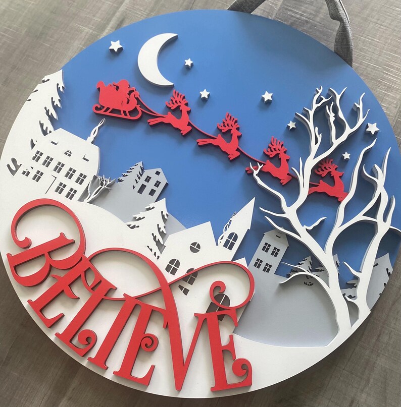Believe Christmas Door Hanger - Etsy