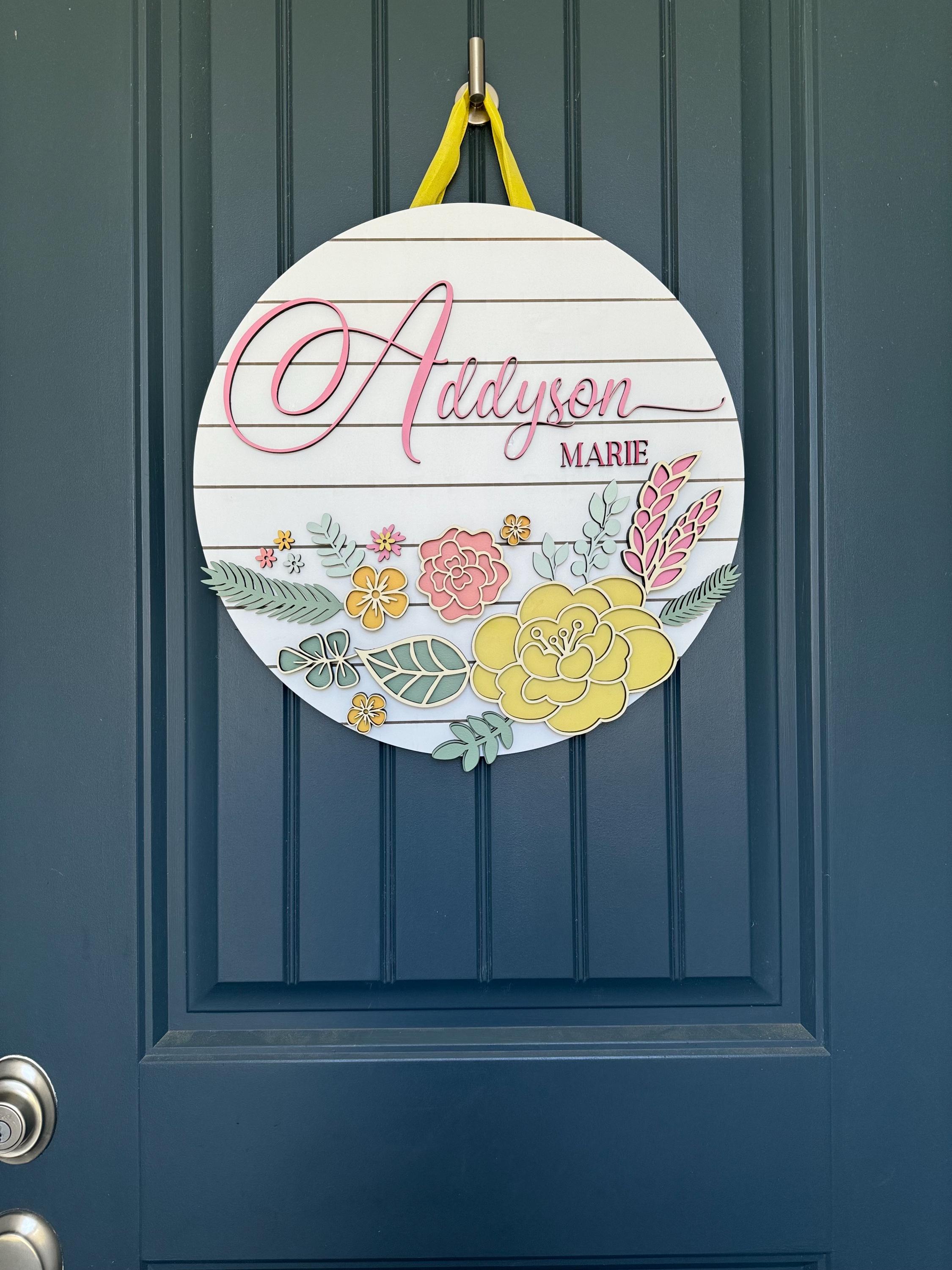 Personalized Floral Door Hanger/wall Sign - Etsy