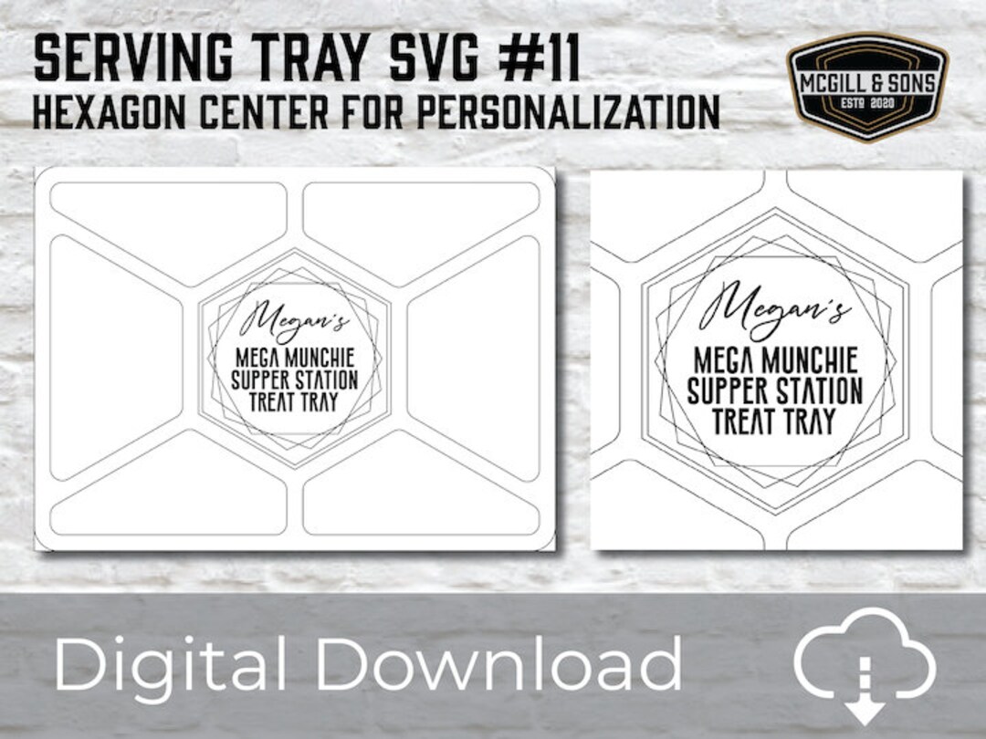 Serving Tray SVG Vector With Hexagon #11 Center Personalization ...