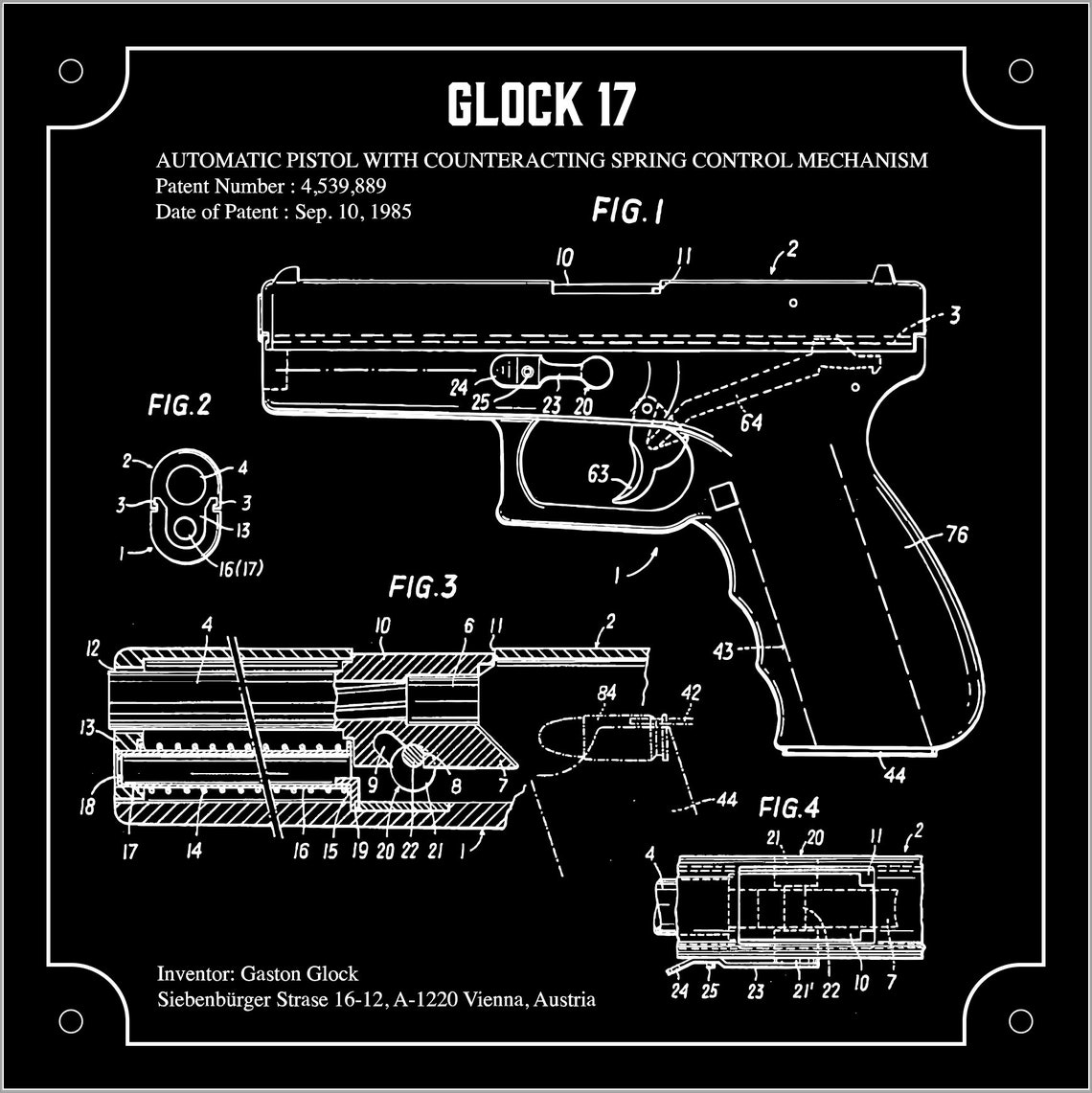 Glock 17 Patent Blueprint Vector for Faster Laser Engraving, DIGITAL ...