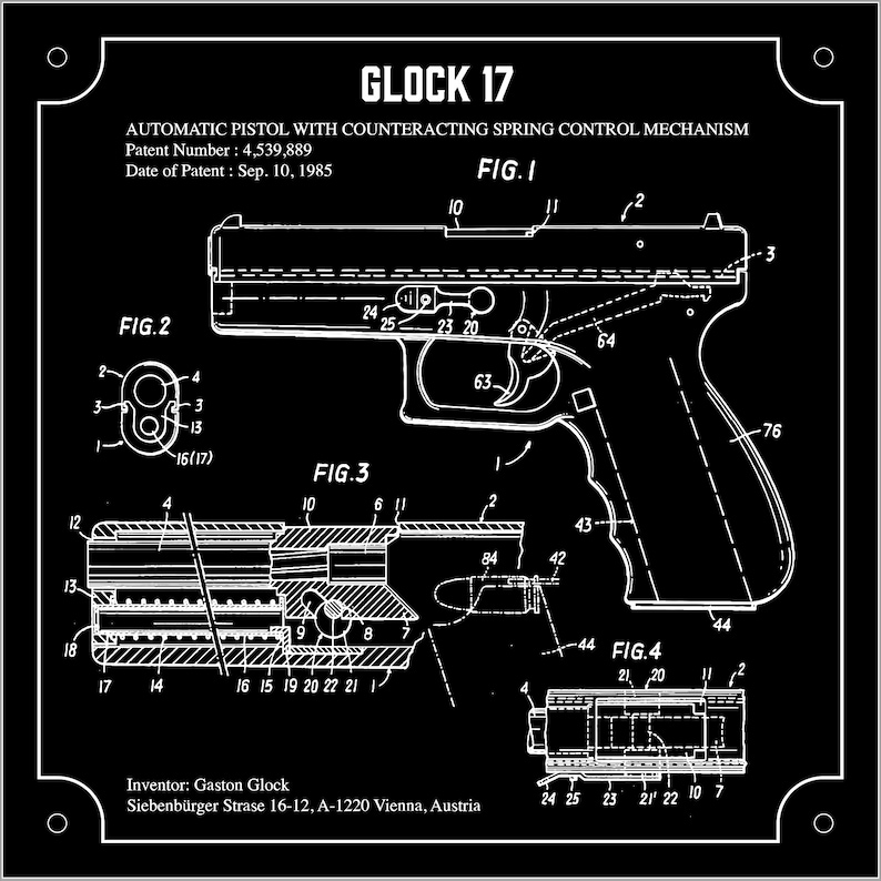 Glock 17 Patent Blueprint Vector for Faster Laser Engraving, DIGITAL ...