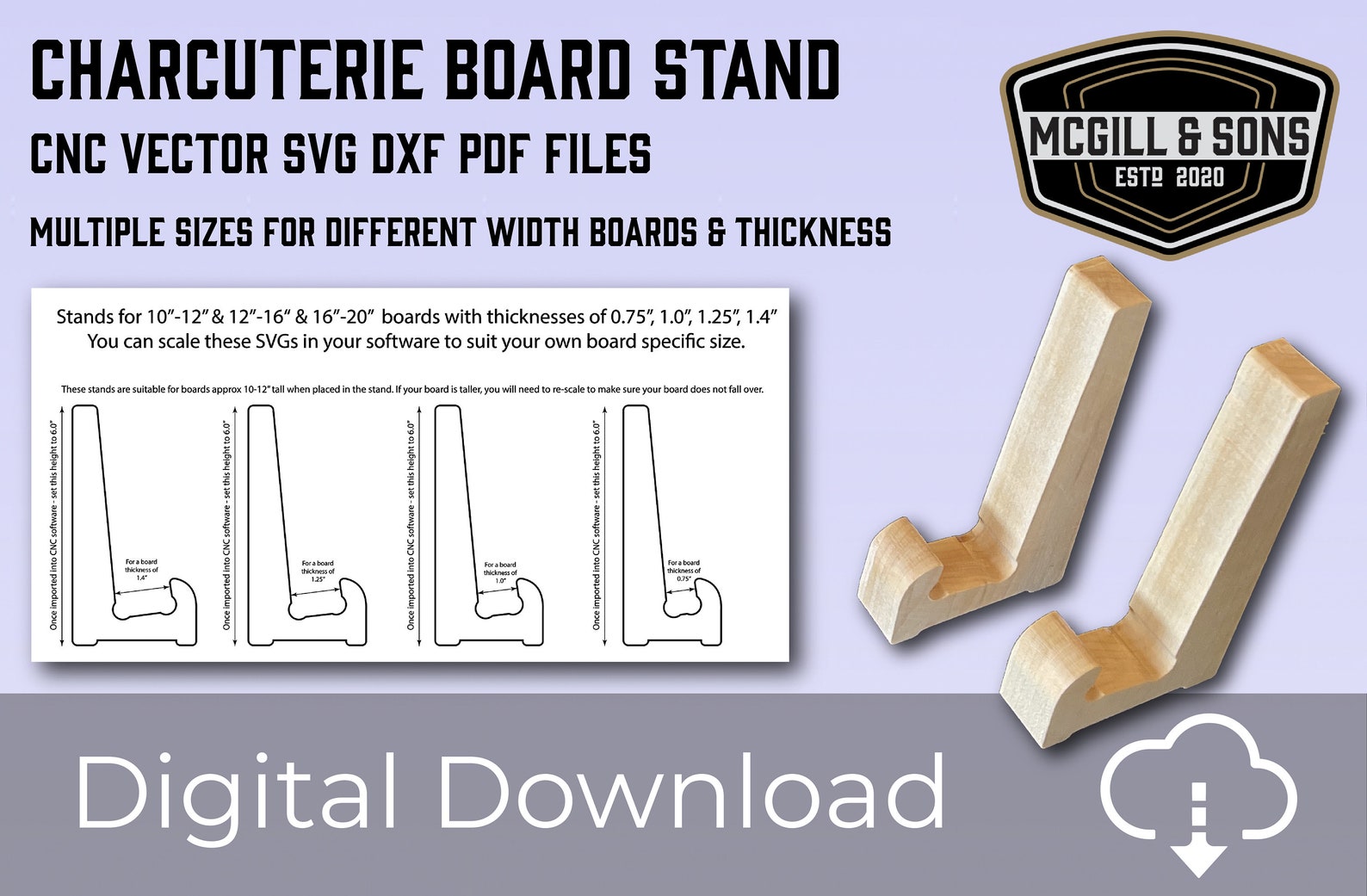 CNC Vector SVG Dxf Pdf. Charcuterie Board Stand Pack. Includes Stands ...