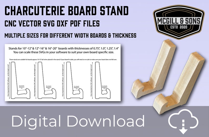 CNC Vector SVG Dxf Pdf. Charcuterie Board Stand Pack. Includes Stands ...