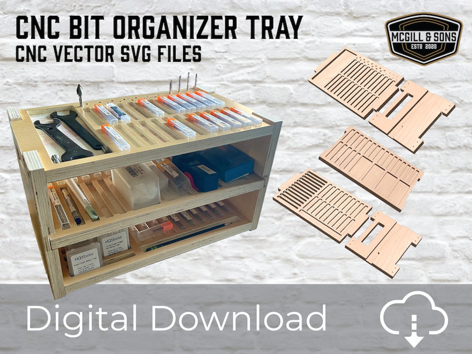 CNC Bit Organizer Tray Vector Files. Digital Download. No Physical ...