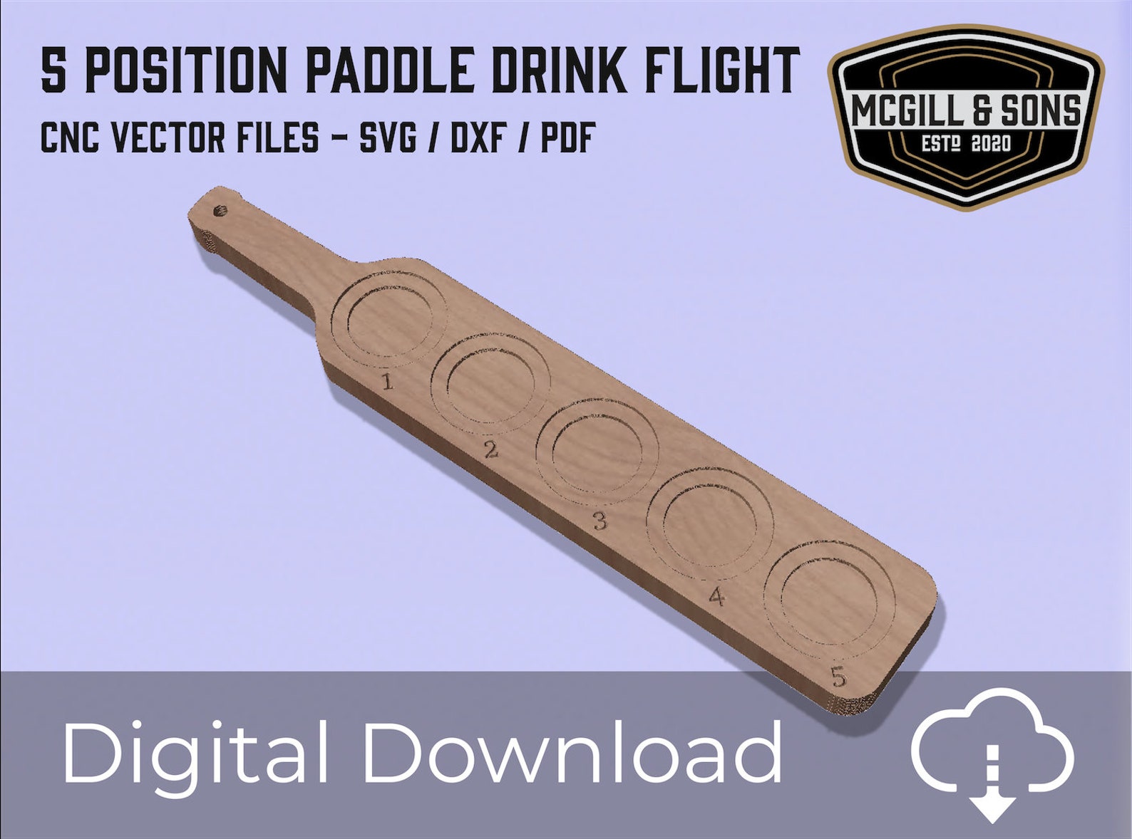 CNC Vector File. 5 Position Whiskey, Beer, Wine Flight. SVG, DXF, Pdf ...
