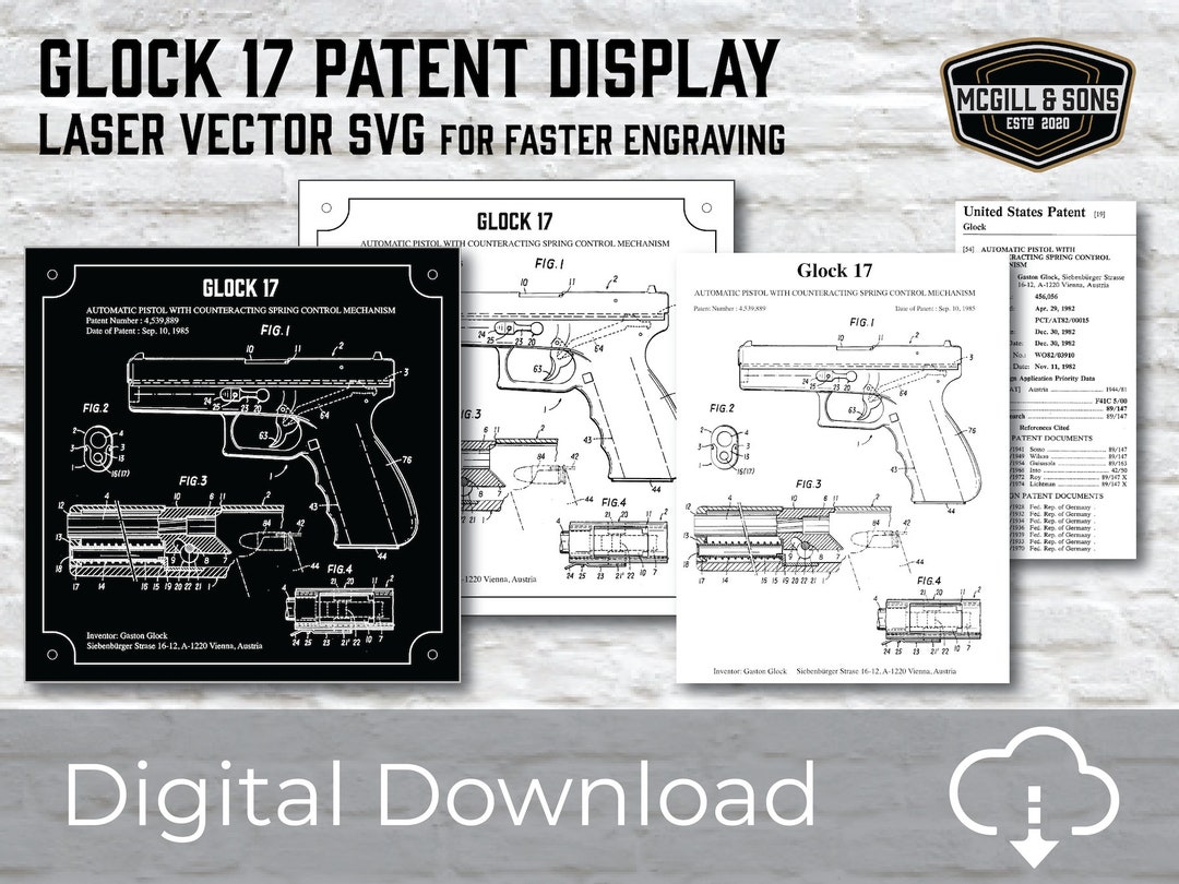 Glock 17 Patent Blueprint Vector for Faster Laser Engraving, DIGITAL ...