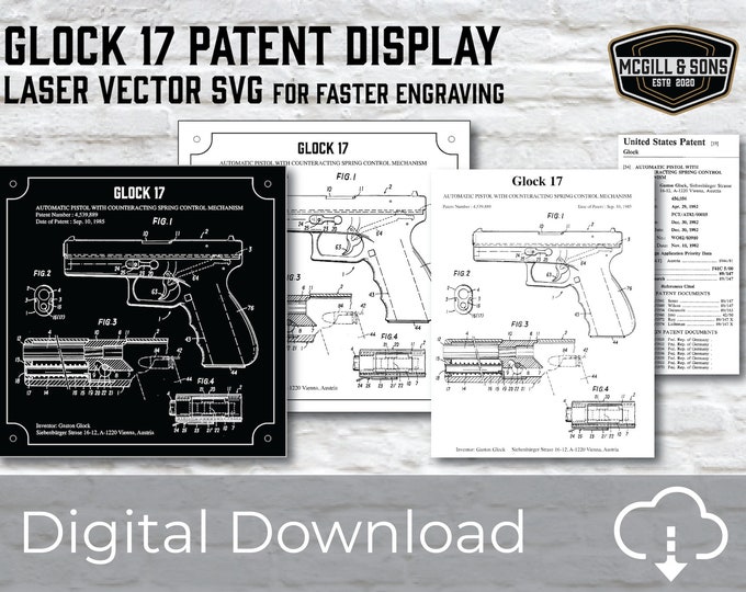 Glock 17 Patent Blueprint Vector for Faster Laser Engraving, DIGITAL ...