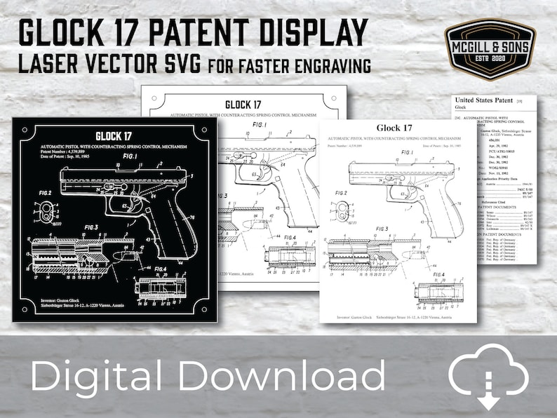 Glock 17 Patent Blueprint Vector for Faster Laser Engraving, DIGITAL ...