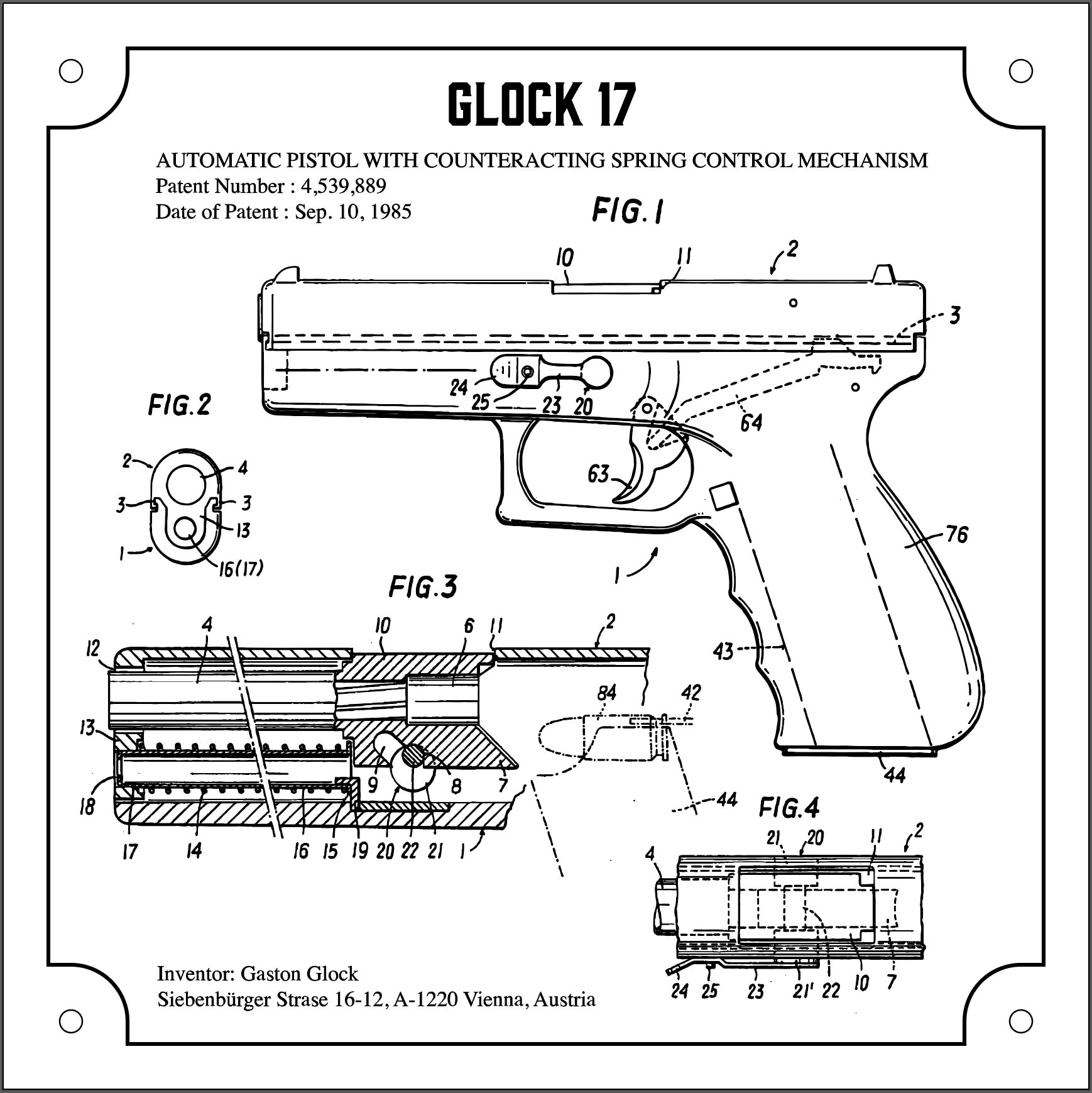 Glock 17 Patent Blueprint Vector for Faster Laser Engraving, DIGITAL ...