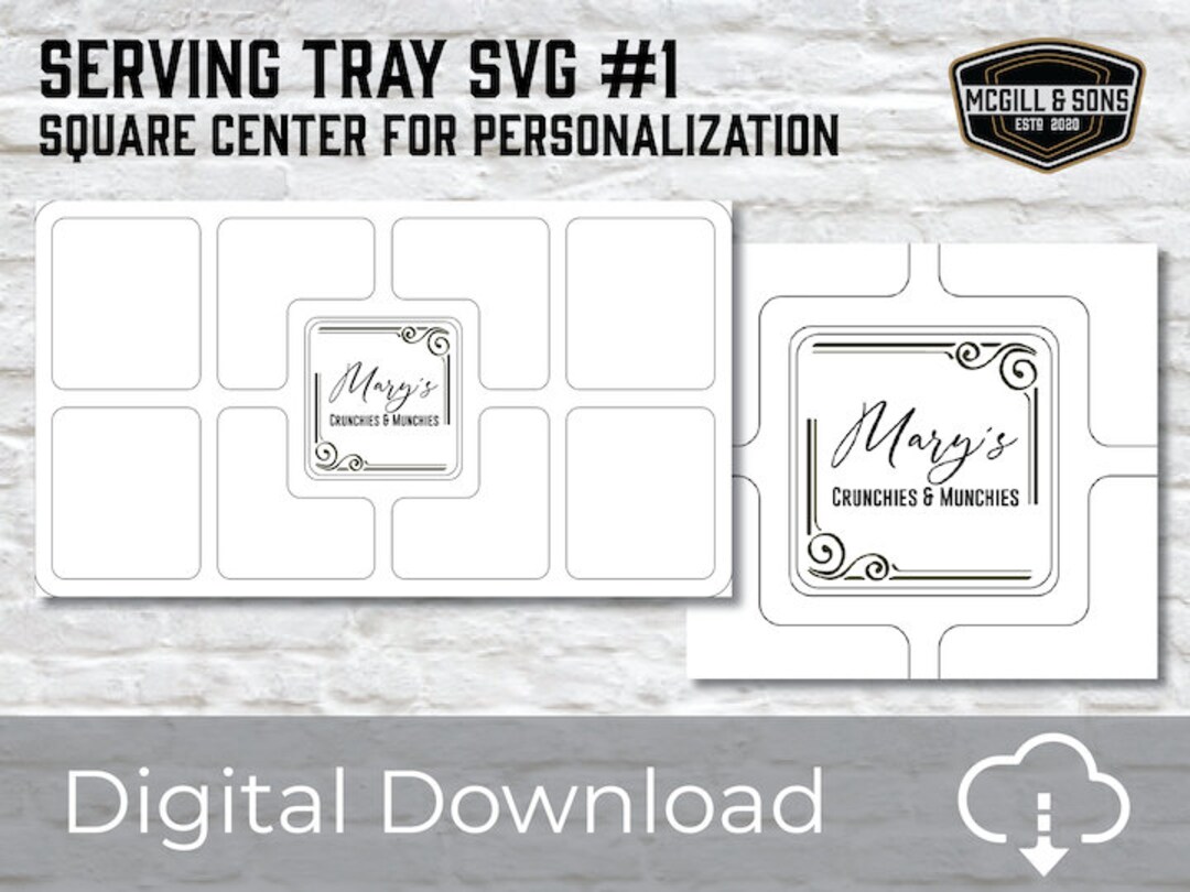 Serving Tray SVG Vector With Square #1 Center Personalization. Digital ...