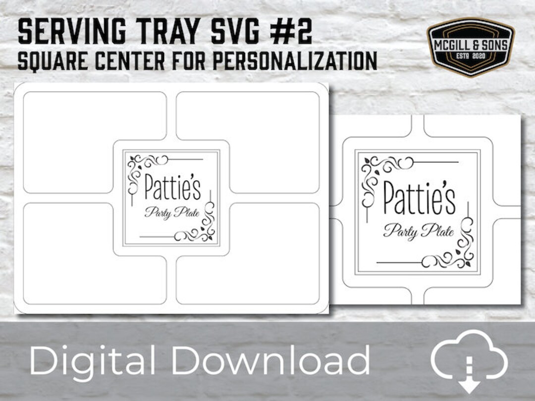 Serving Tray SVG Vector With Square #2 Center Personalization. Digital ...