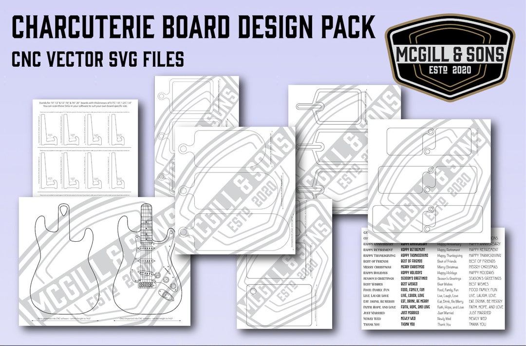 CNC Vector SVG Dxf Pdf. Charcuterie Board Design Pack. 6 Board Designs ...