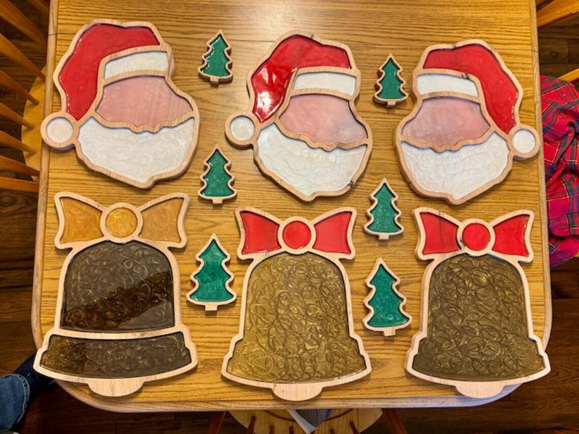 8 Christmas Candy / Serving Trays. 3 Trees, 2 Snowmen, 2 Bells, & a ...