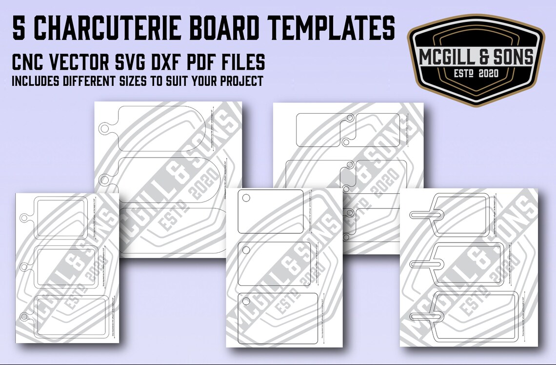 CNC Vector SVG Dxf Pdf. Charcuterie Board Vector Template Set. 5 Board ...