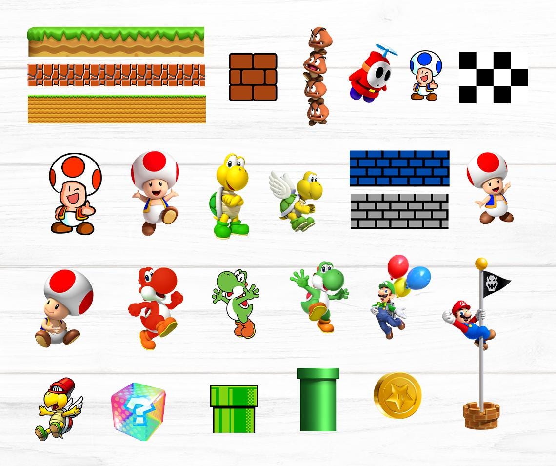 Super Mario Elements, Super Mario Clipart, Mario Pngs Instant Download ...