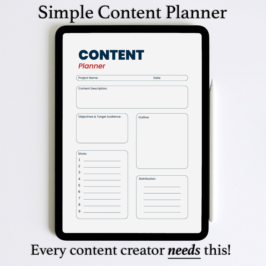 Simple Content Creator Planner - Blue and Red Header - Etsy