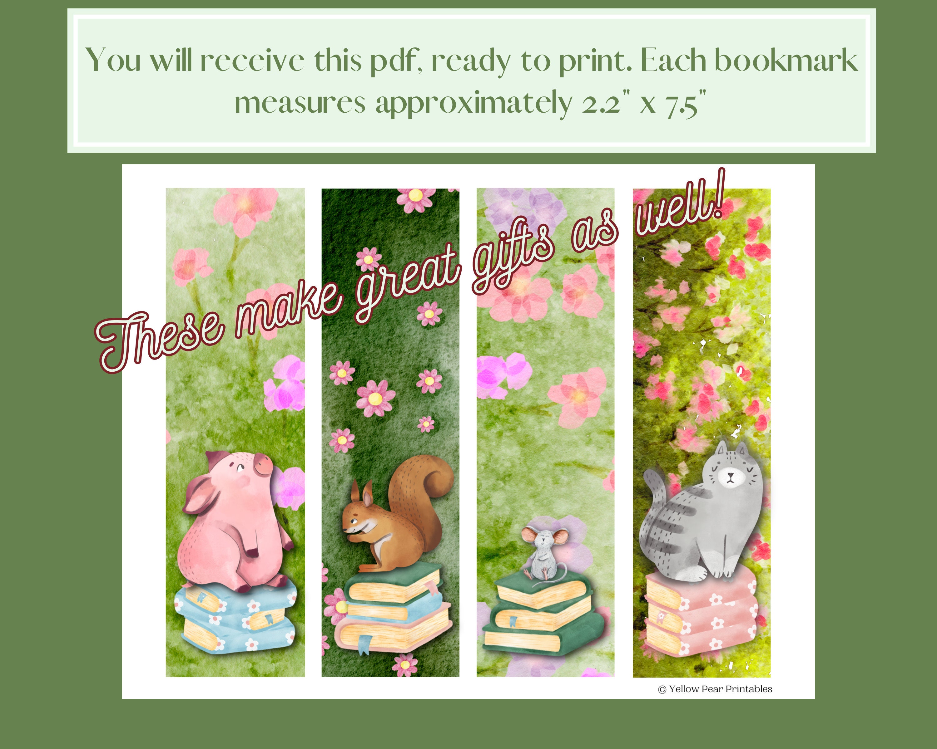 Bookmark, Printable Bookmarks, Animal Bookmarks, Book Lover Gift ...