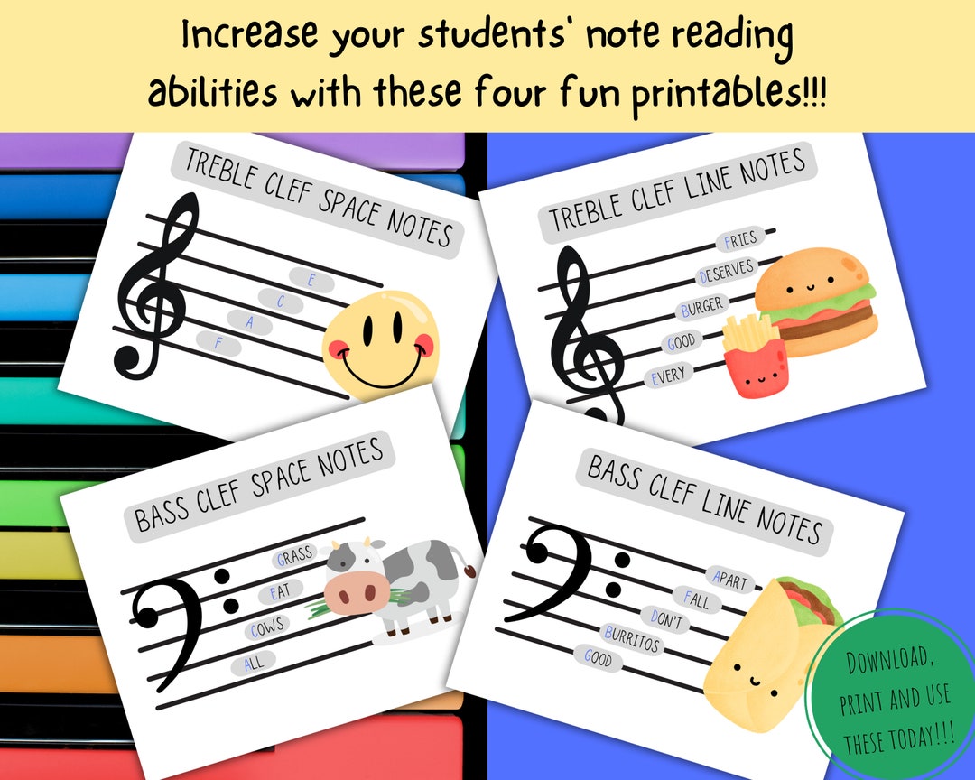 Music Note Staff Printable, Music Education, Bass Clef, Treble Clef ...